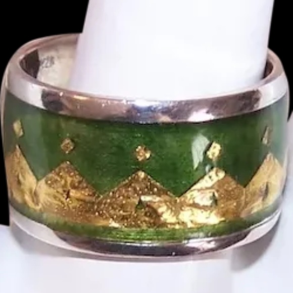 Jewelry | Sterling Silver 22k Gold Enamel Wedding Band Cigar Band Ring ...